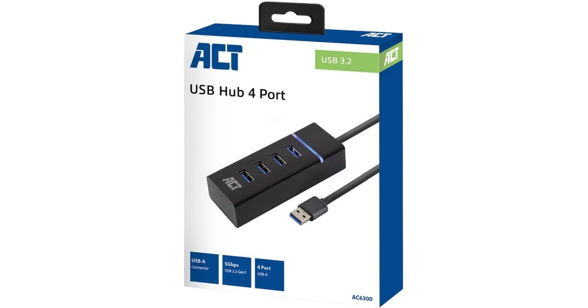 ACT Connectivity AC6300 USB Hub USB 3.2 Gen 1 met 4 USB-A poorten usb ...