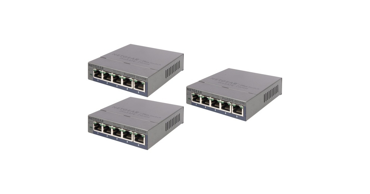 NETGEAR ProSAFE GS105E v2, 3 pack switch Grijs