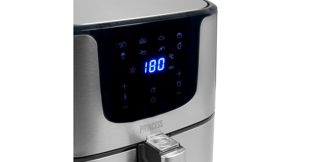 Princess 182060 Digital Aerofryer Deluxe XXL heteluchtfriteuse Roestvrij staal/zwart, 5,5 liter