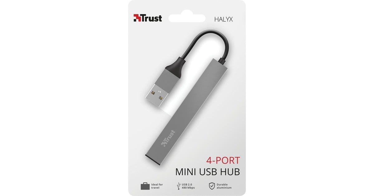 Trust Halyx Aluminium 4-Port Mini USB Hub usb-hub Aluminium