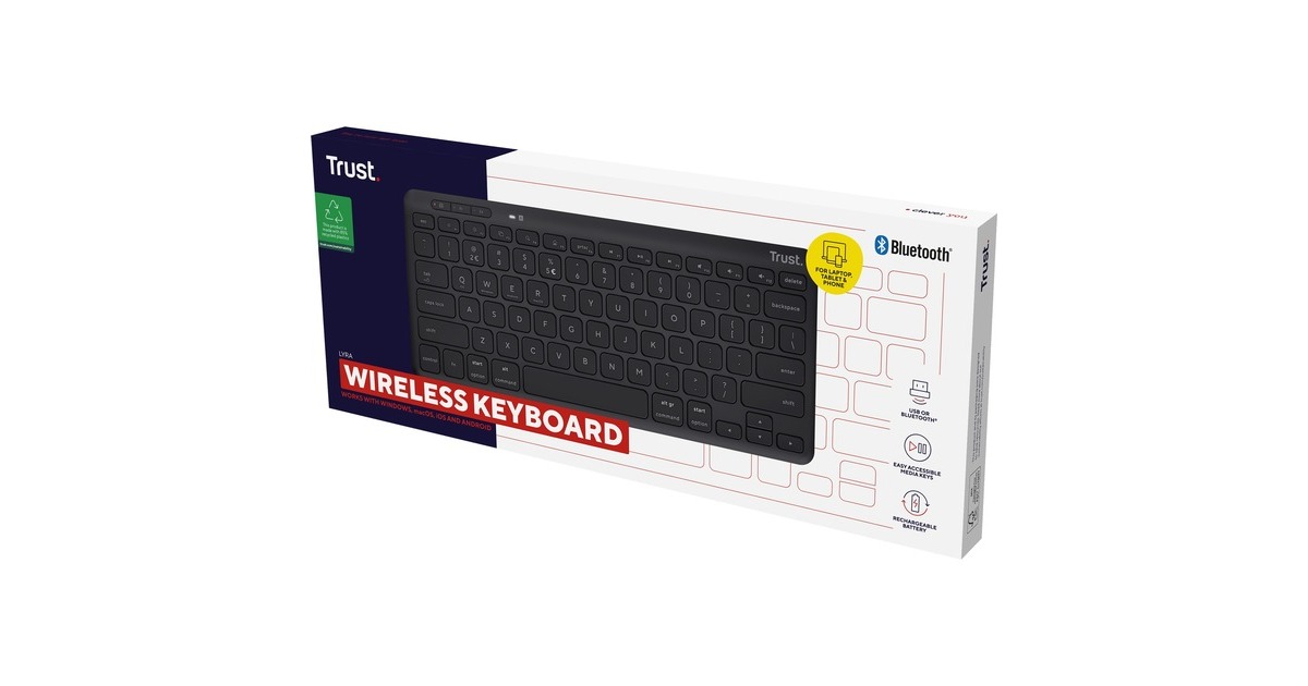 Trust Lyra Compact draadloos toetsenbord Zwart, US lay-out, Scissor switches, 2,4 GHz USB ...