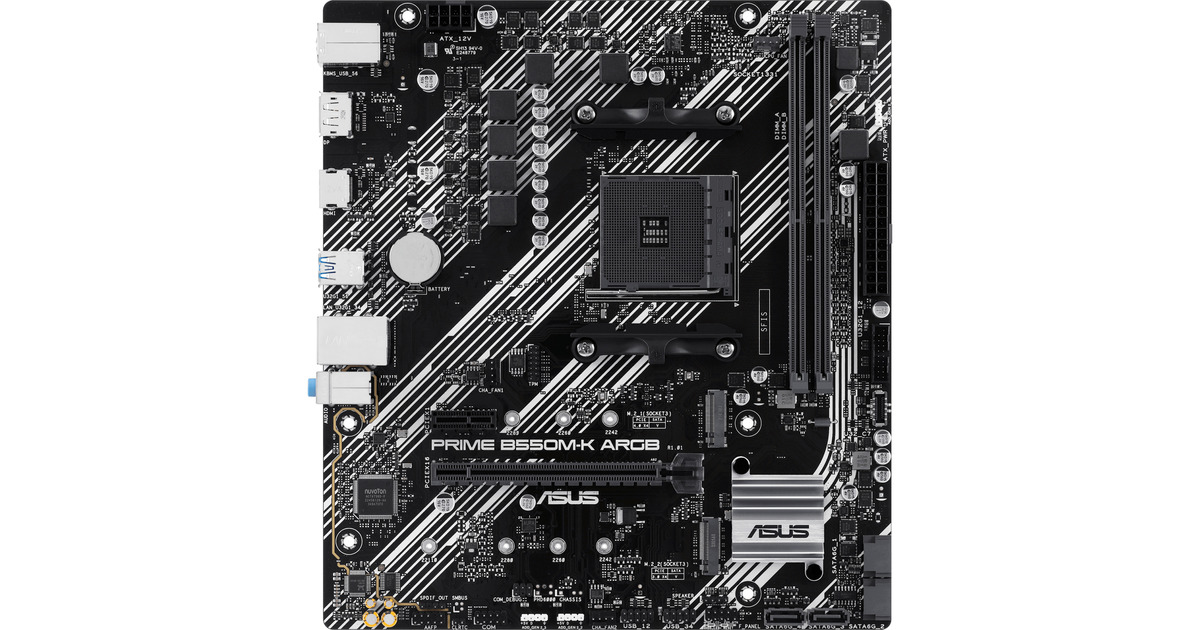 ASUS PRIME B550M-K ARGB socket AM4 moederbord RAID, Gb-LAN, Sound, ATX