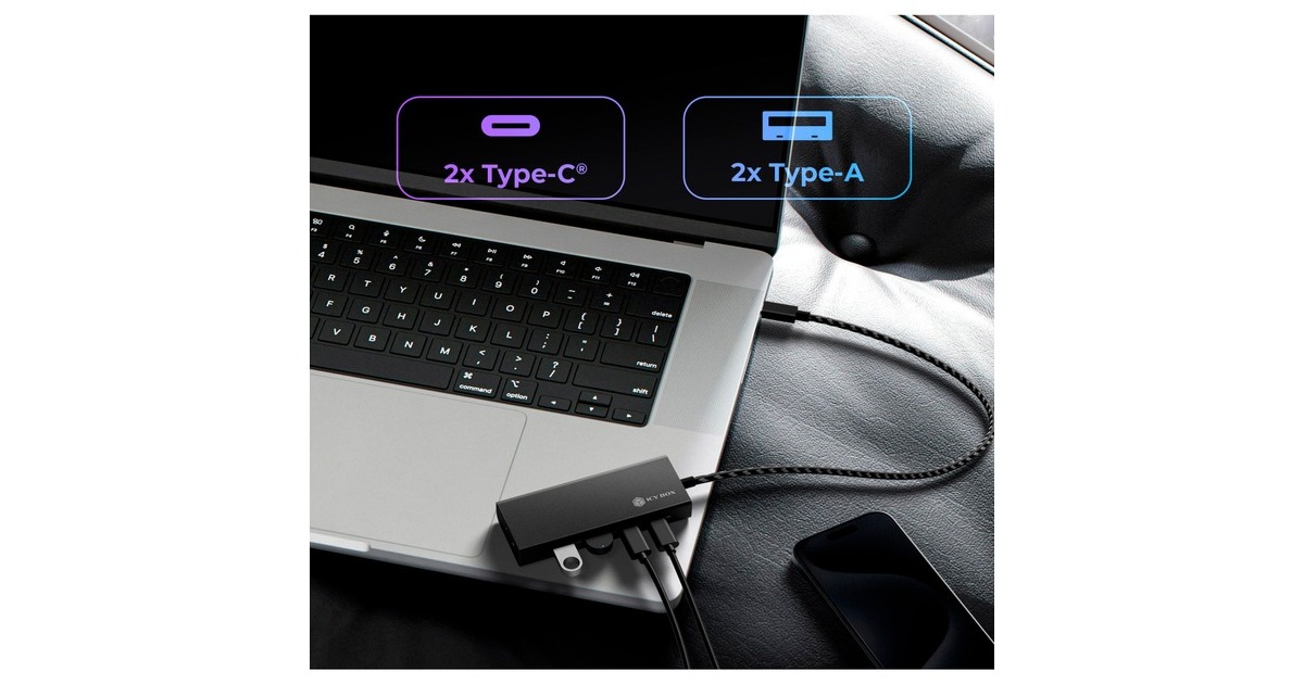 ICY BOX IB-HUB1436-CPD usb-hub Zwart, 2x USB-A, 2x USB-C
