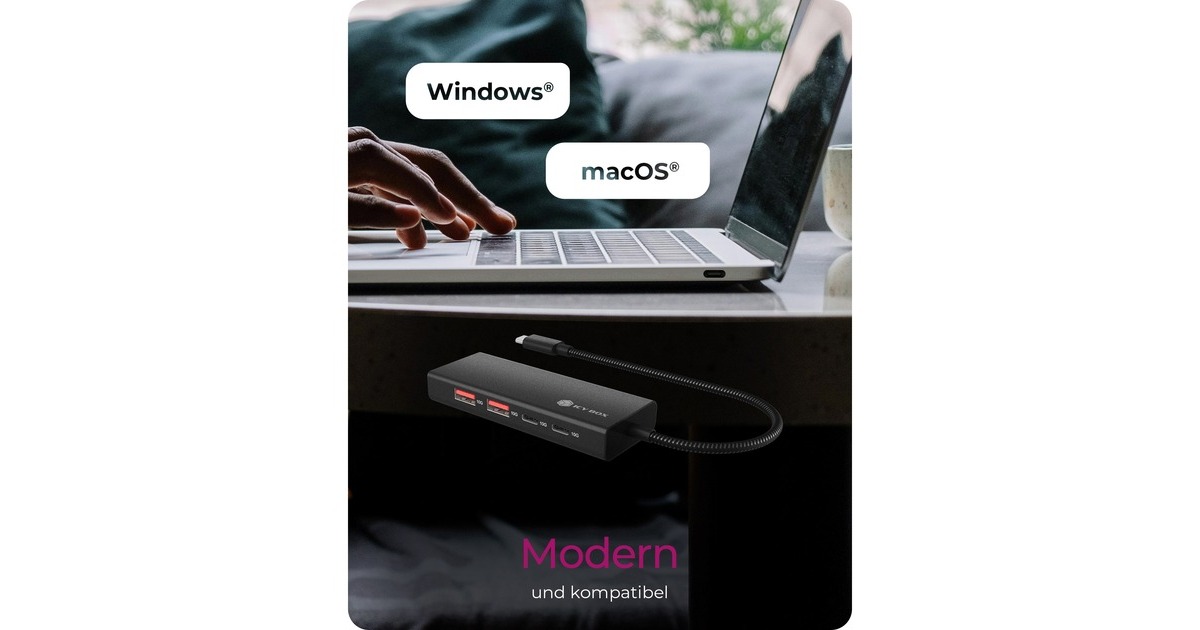 ICY BOX IB-HUB1436-CPD usb-hub Zwart, 2x USB-A, 2x USB-C
