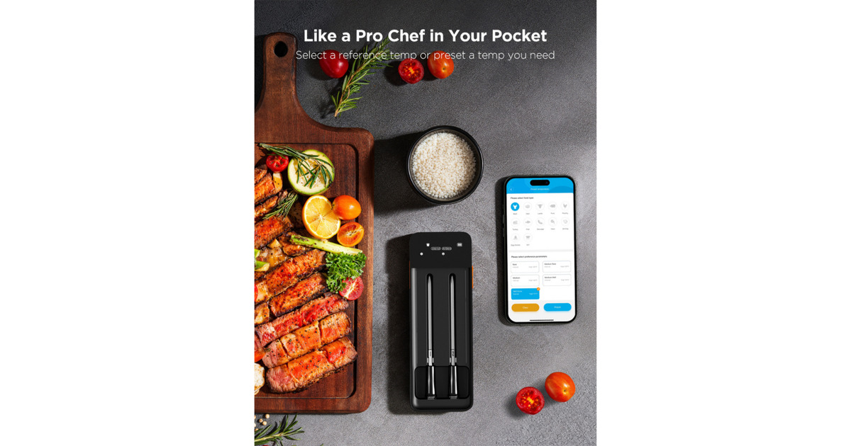 Govee Smart Wireless Meat Thermometer Zwart, 2.4GHz Wi-Fi, Bluetooth