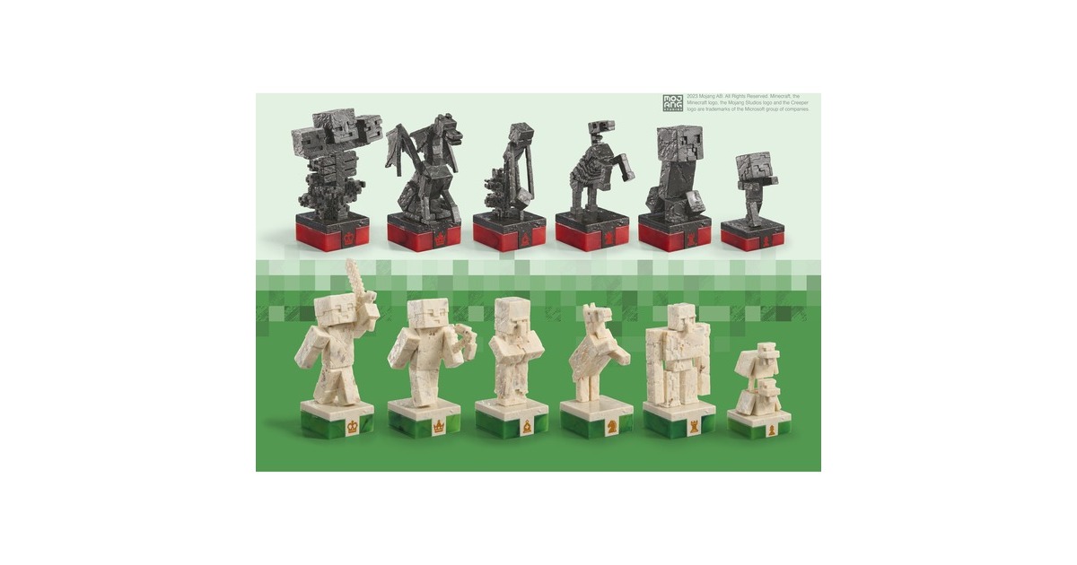 Noble Collection Minecraft Chess Set: Overworld Heroes vs. Hostile Mobs ...
