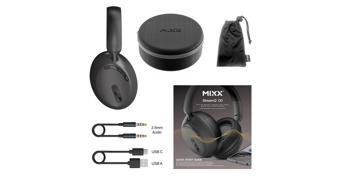 MIXX StreamQ D3 ANC Noise Cancelling Headphones over-ear headset Zwart ...