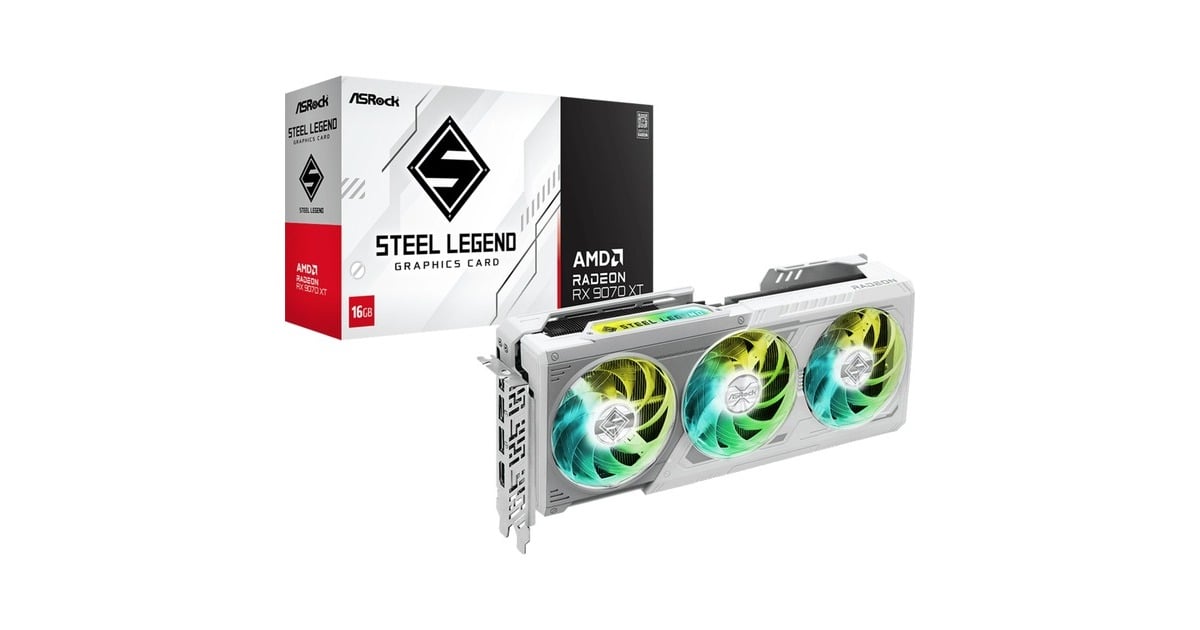 ASRock Radeon RX 9070 XT Steel Legend 16GB grafische kaart Wit/grijs ...
