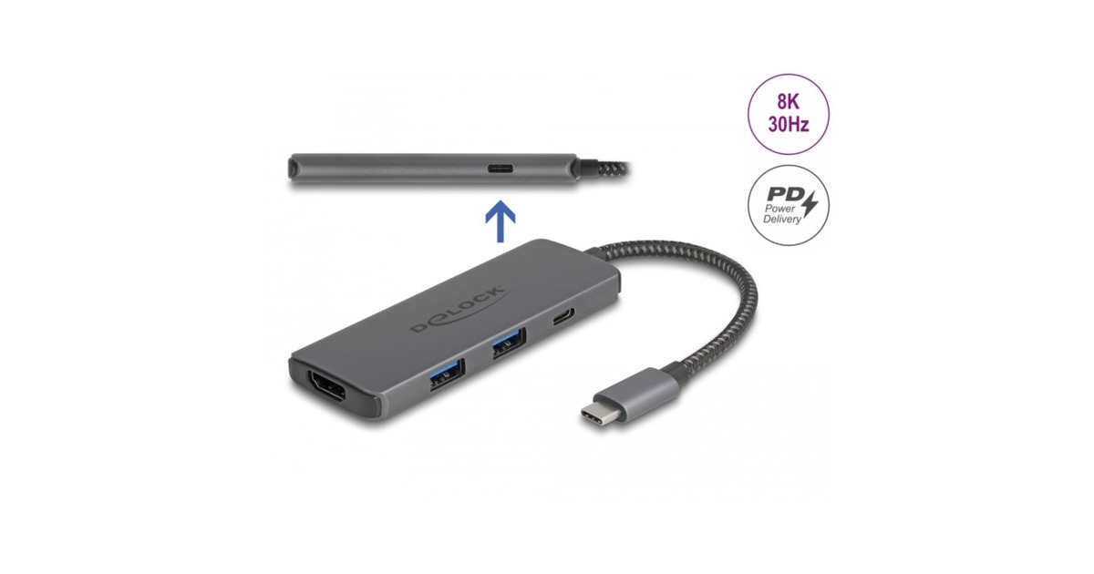 DeLOCK USB Type-C Docking Station 8K Donkergrijs, HDMI, USB, PD 3.0 100 W