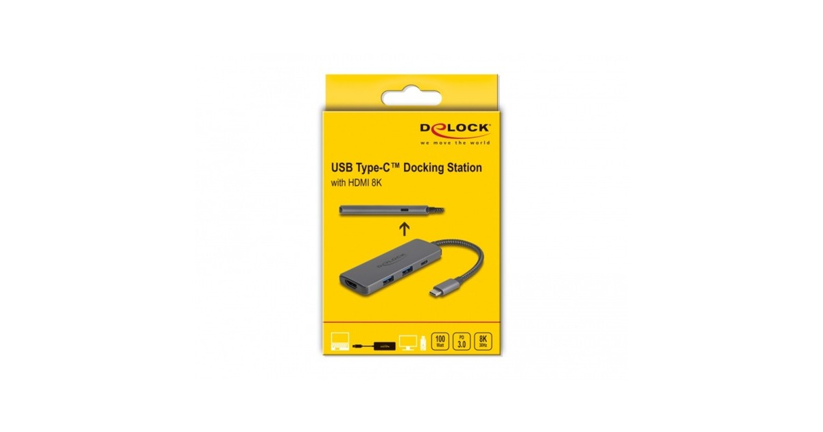 DeLOCK USB Type-C Docking Station 8K Donkergrijs, HDMI, USB, PD 3.0 100 W