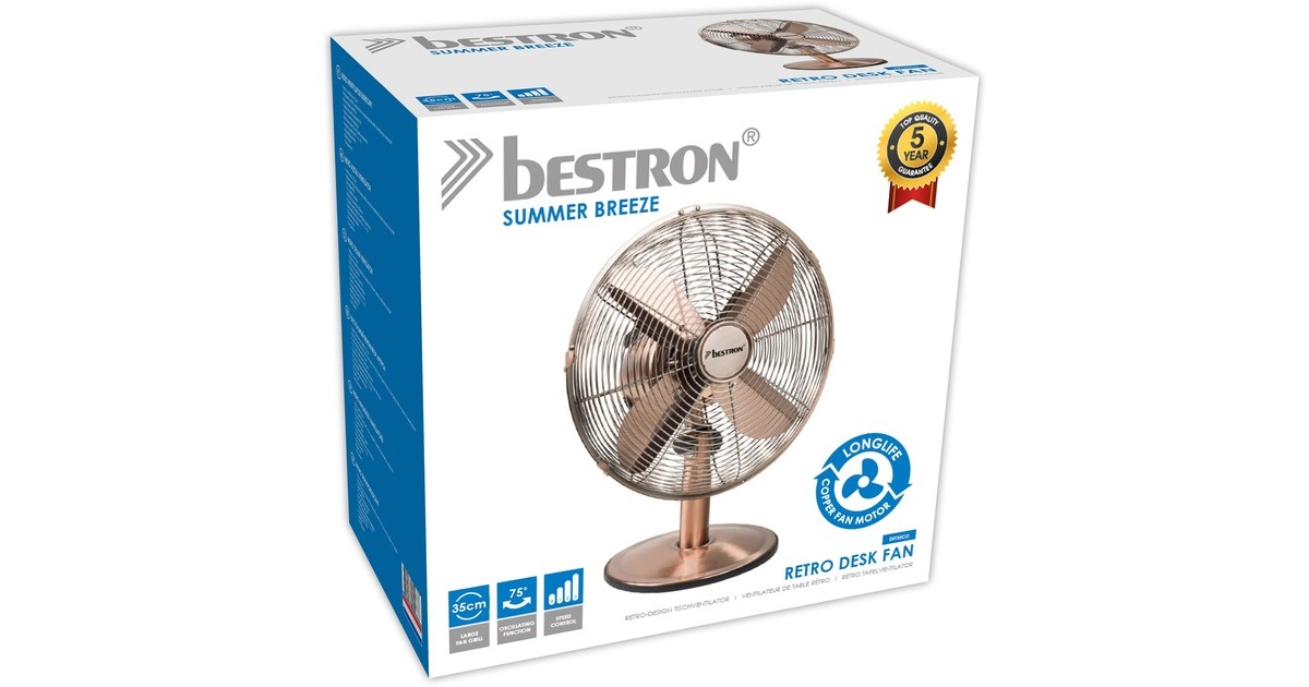 Bestron DFT35CO Retro tafelventilator Koper, Ø 35 cm