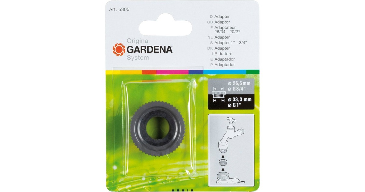 GARDENA Adapter 33,3 mm (G 1") - 26,5 mm (G 3/4") Grijs, 5305-20
