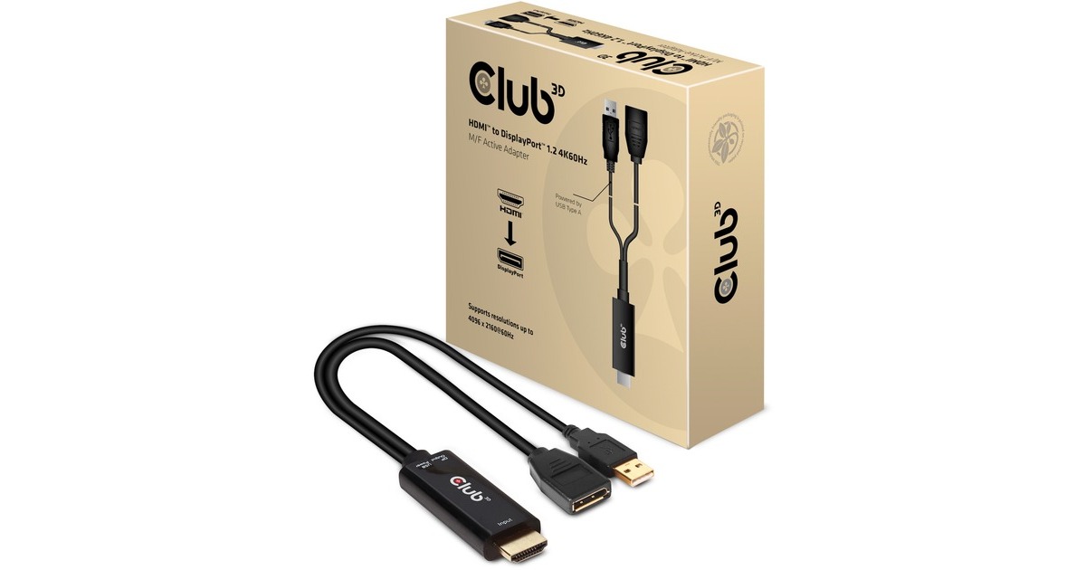 Club 3D HDMI naar DisplayPort Active Adapter 0,25 meter, 4K 60 Hz