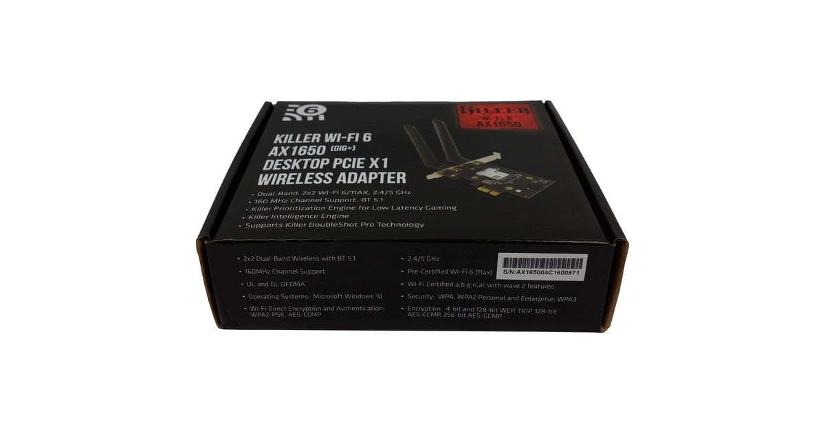 Rivet Networks Killer Wi-Fi 6 AX1650 wlan adapter Zwart, Bluetooth 5.1