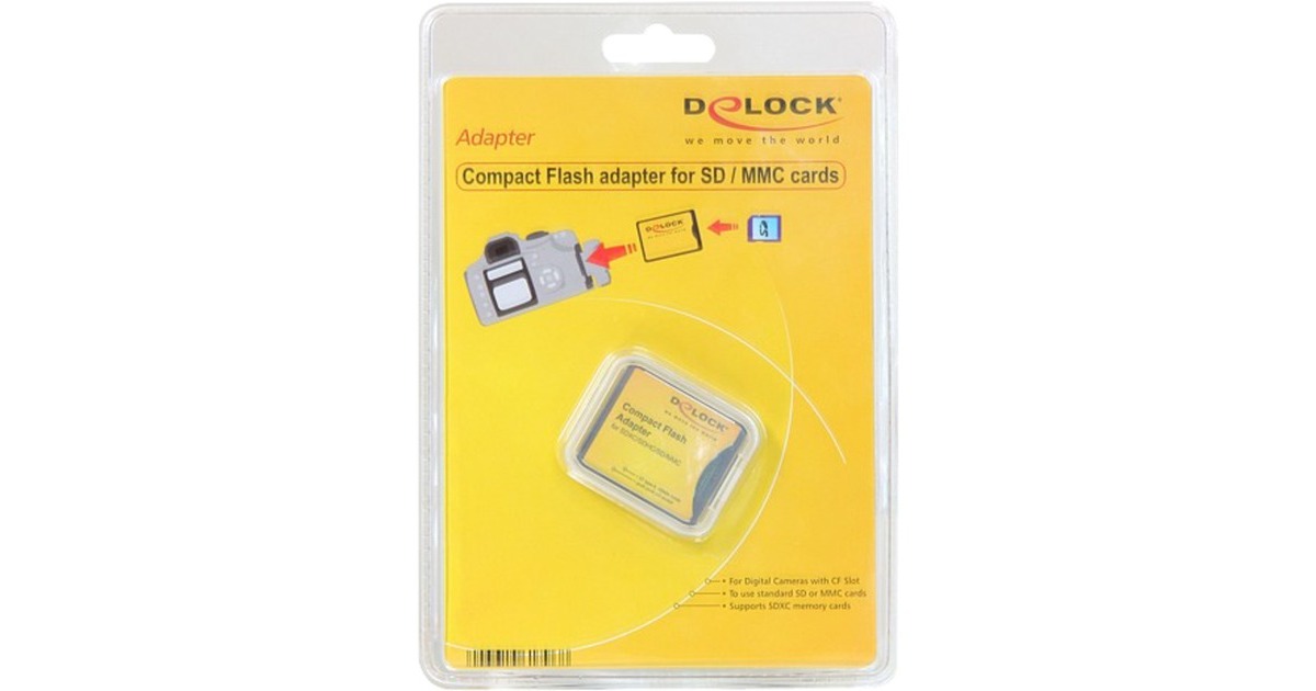 DeLOCK Compact Flash Adapter voor SD/MMC kaartlezer Zwart/geel, 61796