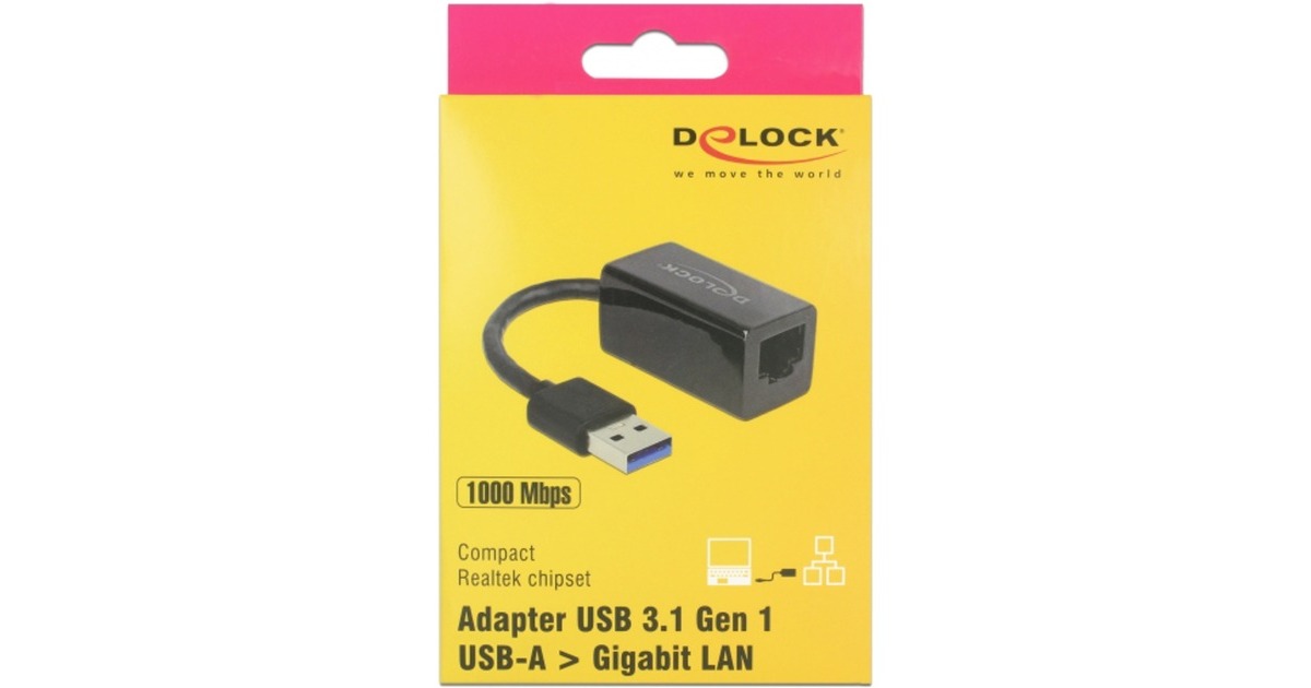 DeLOCK SuperSpeed USB-A (USB 3.1 Gen 1) male > Gigabit LAN 10/100/1000 ...