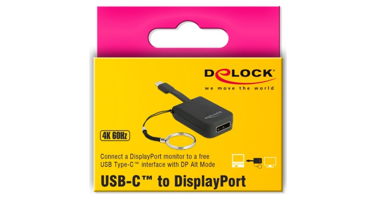 DeLOCK USB-C > DisplayPort adapter sleutelhanger Zwart, 4K 60Hz