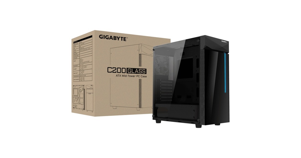 GIGABYTE C200 GLASS midi tower behuizing Zwart | 2x USB-A | RGB | Window