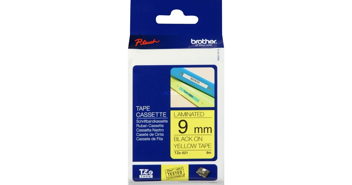 Brother Label tapecassette TZE-621 printlint 9 mm, zwart op geel