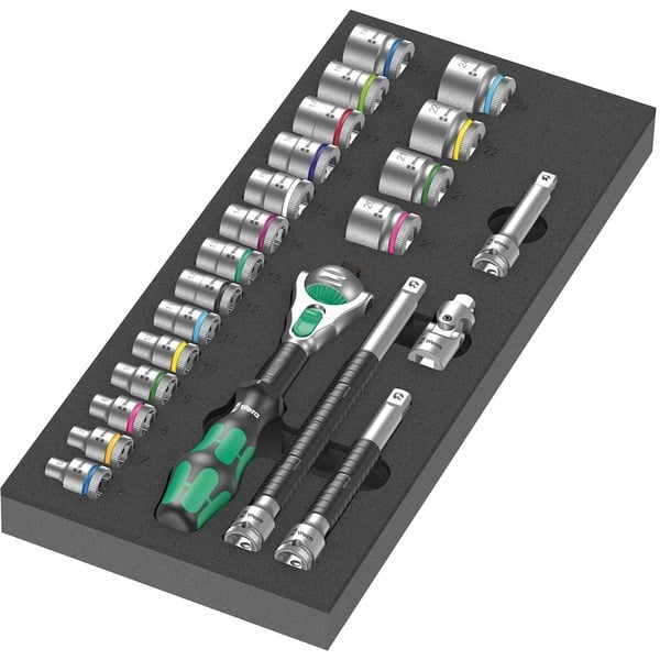 Wera 9721 Schuimrubberen inzetstuk met 8000 B Zyklop ratel 3/8" Set 1 ...