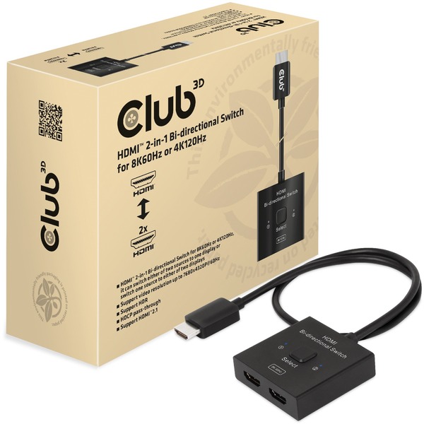 Club 3D HDMI switch 2-in-1 bi-directional for 8K60Hz or 4K120Hz Zwart ...