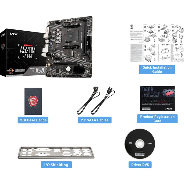 MSI A520M-A Pro, socket AM4 moederbord RAID, Gb-LAN, Sound, µATX