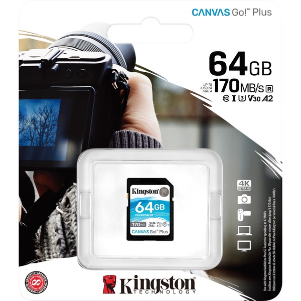 Kingston Canvas Go! Plus SDXC 64 GB geheugenkaart Zwart, UHS-I U3, Class 10, V30