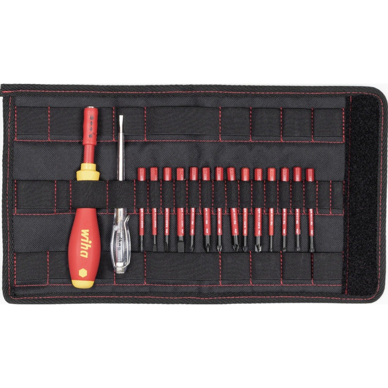 Wiha Schroevendraaier met bithouder elektrische slimVario Starter-Set Rood/geel, 17-delig, met ...