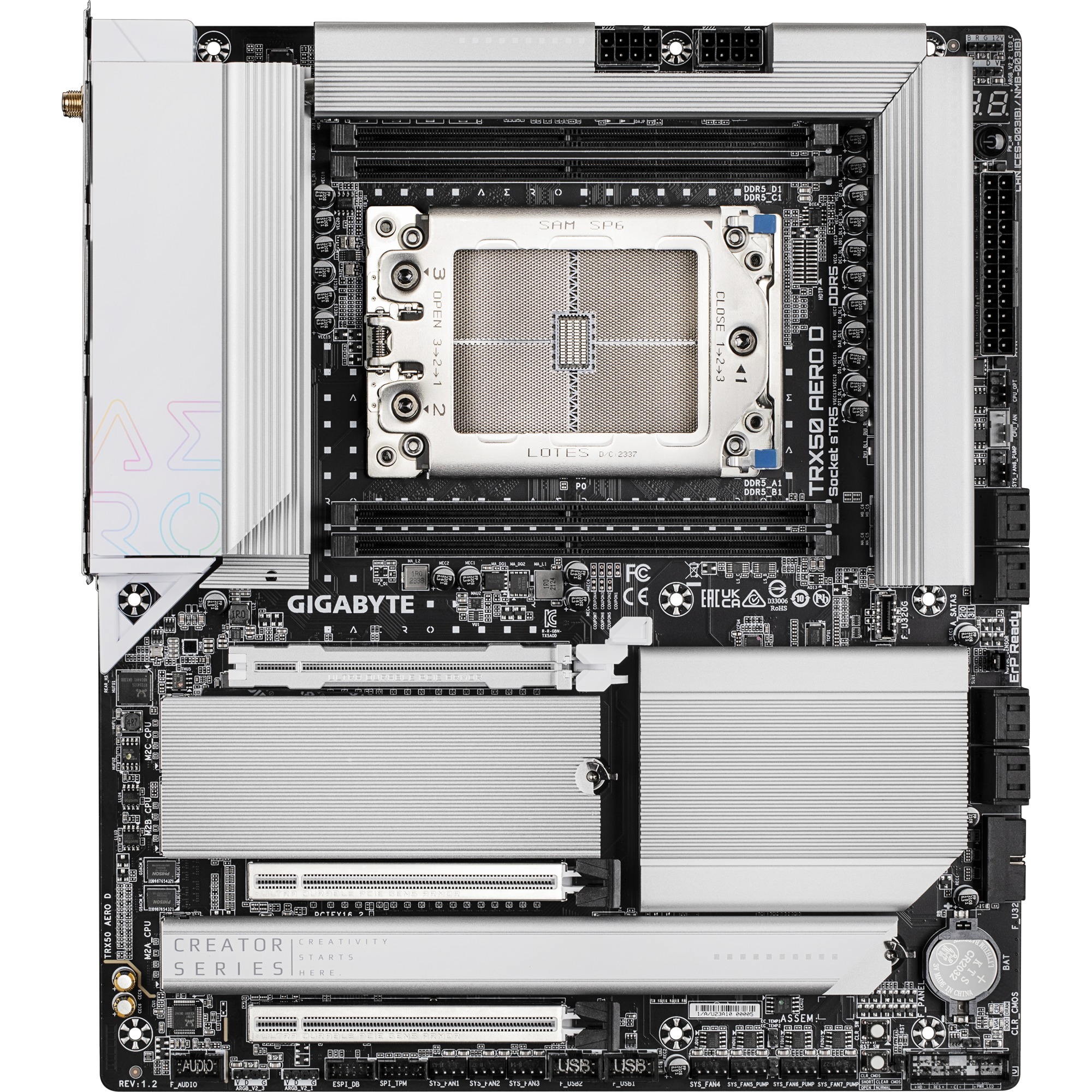 GIGABYTE TRX50 AERO D socket sTR5 moederbord Zilver/zwart, RAID, 10 GB ...